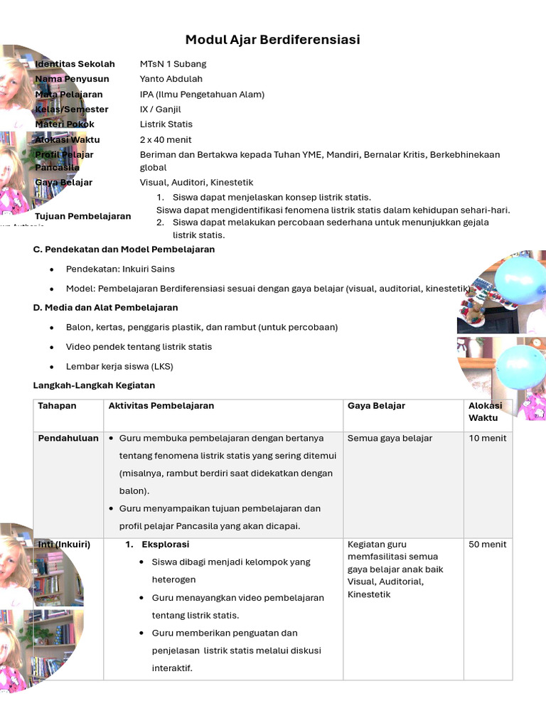 Modul Ajar Listrik Statis Kelas 9 | PDF