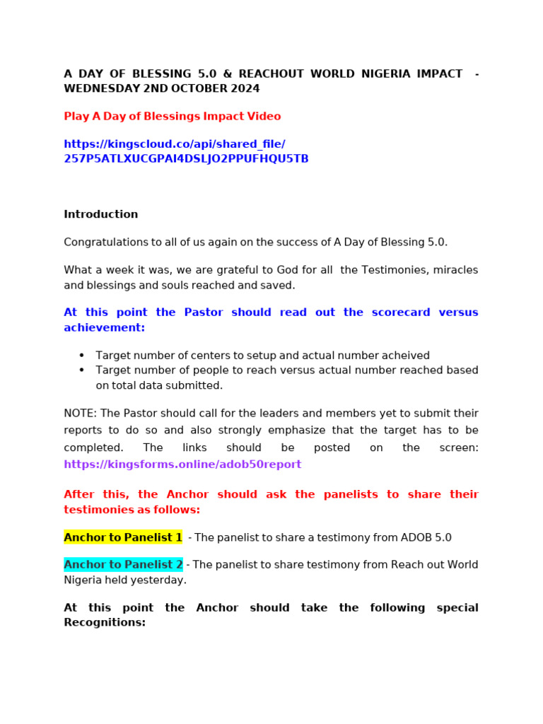 ADOB - RON - HSLHS - Script - 2nd Wednesday Oct-1 | PDF