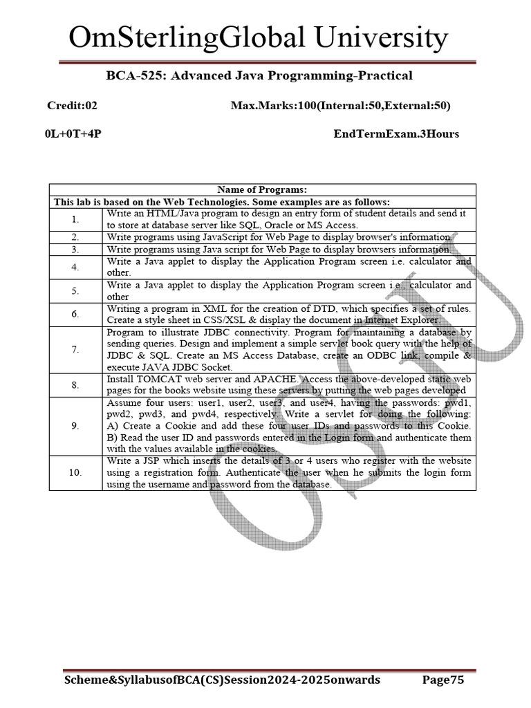 Adv Java Syllabus Lab | PDF | World Wide Web | Internet & Web