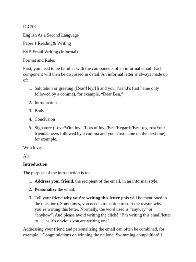 Email Writing Informal Pdf