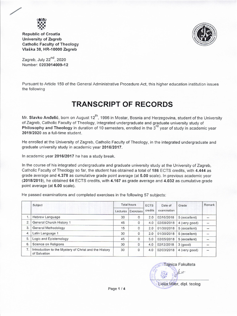 Andelic Slavko-Final Transcripts | PDF