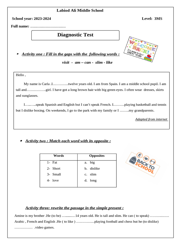 3ms Diagnostic Test Amer Abbes No Answers | PDF