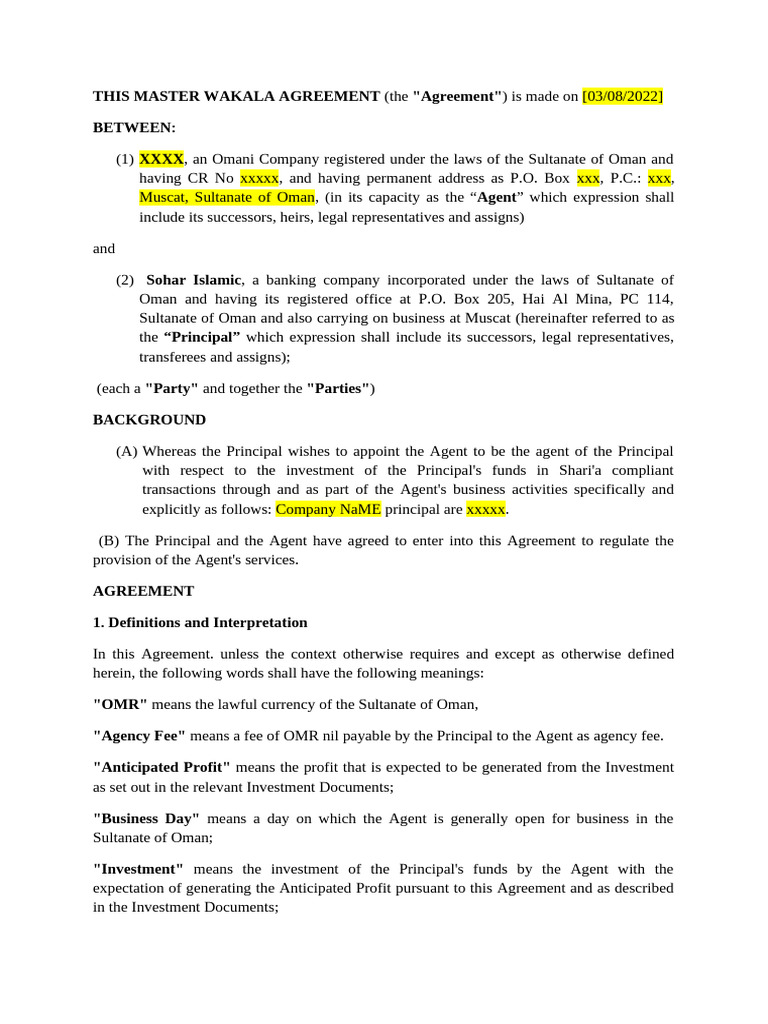 Sample Master Wakala | PDF