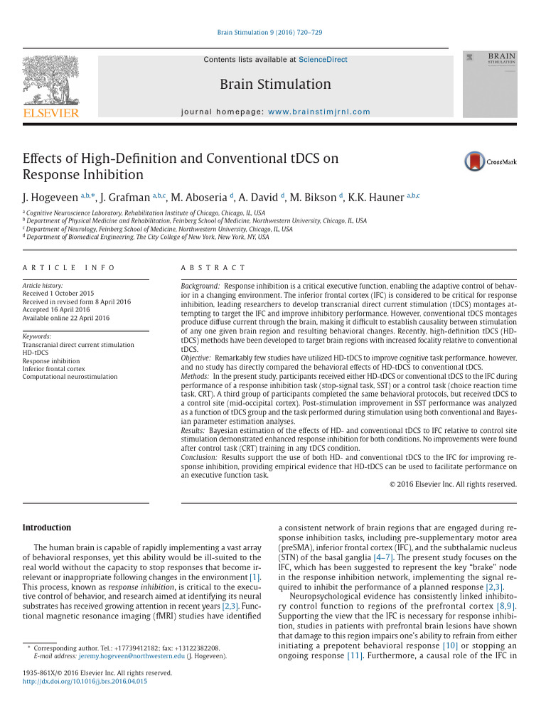 Effects of High-Definition and Conventional TDCS On Response Inhibition ...