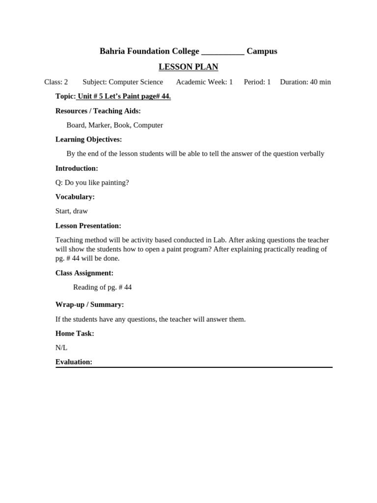 ICT Class 2 Lesson Plans cold | PDF
