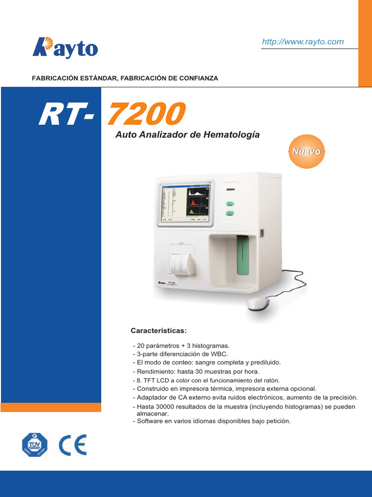 Catalogo Analizador Hematologico RT 7200 | PDF