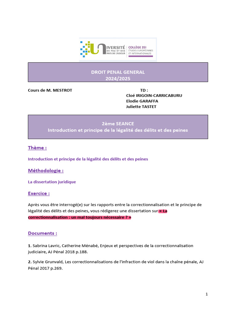 TD 2 - droit pénal | PDF