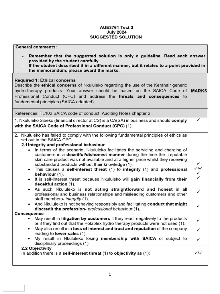AUE3761 Test 3 - SuggestedSolution - Final | PDF