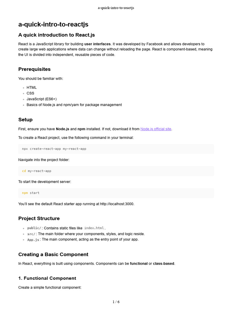 A Quick Introduction To React - Js | PDF | Java Script | System Software