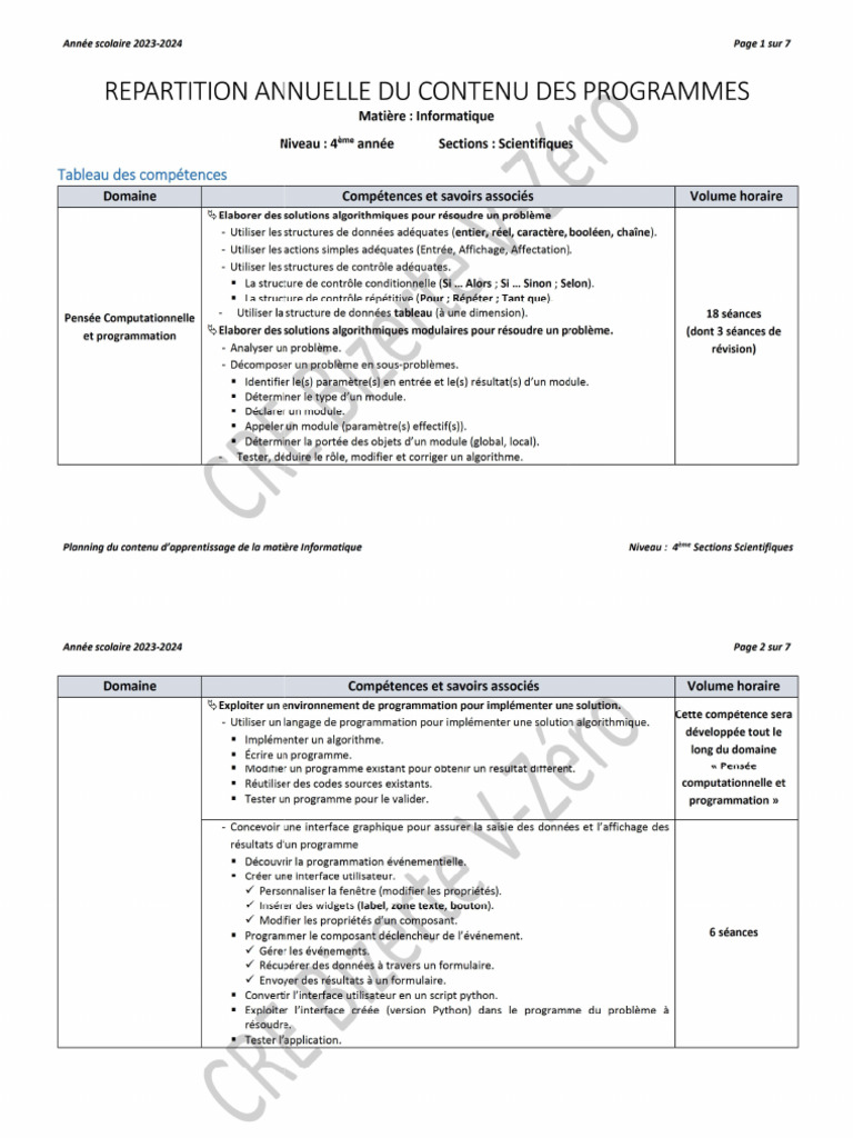 Planning-Annuel-4ème-SC 2023-2024 | PDF