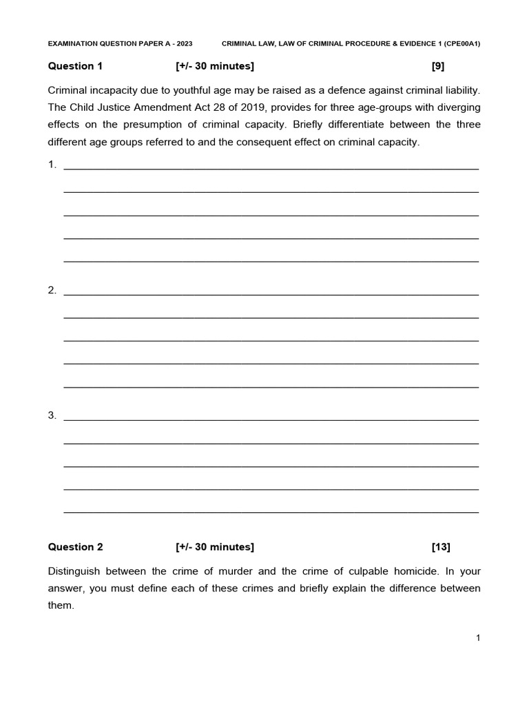 Exam Question Paper A | PDF