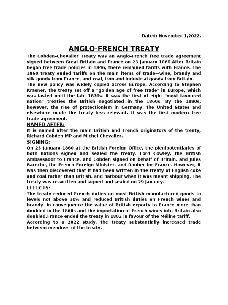 Anglo-French Free Trade Treaty 1860 | PDF | Travel