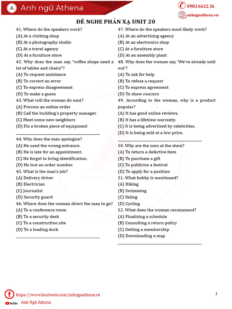 TRANSCRIPT + ĐỀ NGHE PHẢN XẠ UNIT 19 | PDF