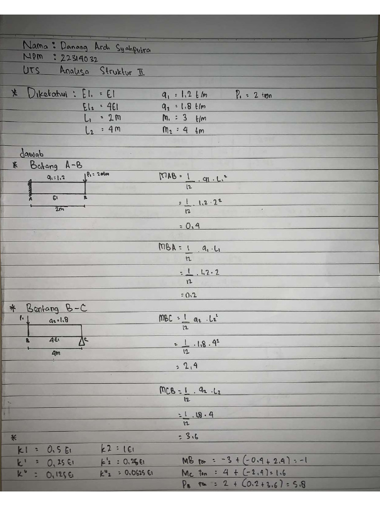 Uts Analisa Struktur Ii - Danang Ardi S - 22314032 | PDF