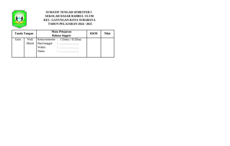 Format STS 1 2024-2025 | PDF