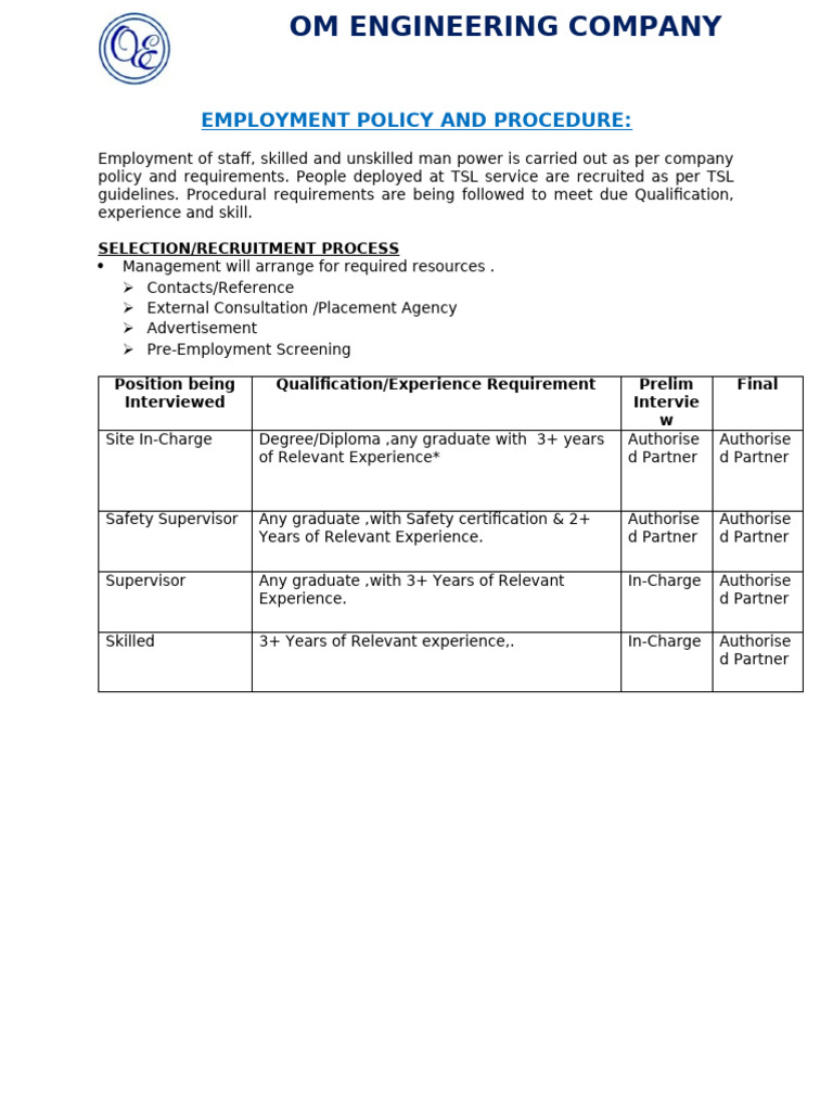 Oec Selection Procedure | PDF