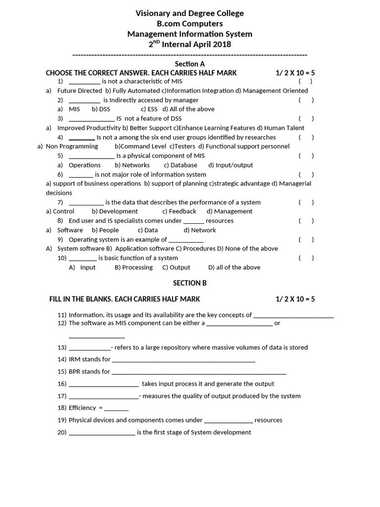 Mis Internal Question Paper | PDF