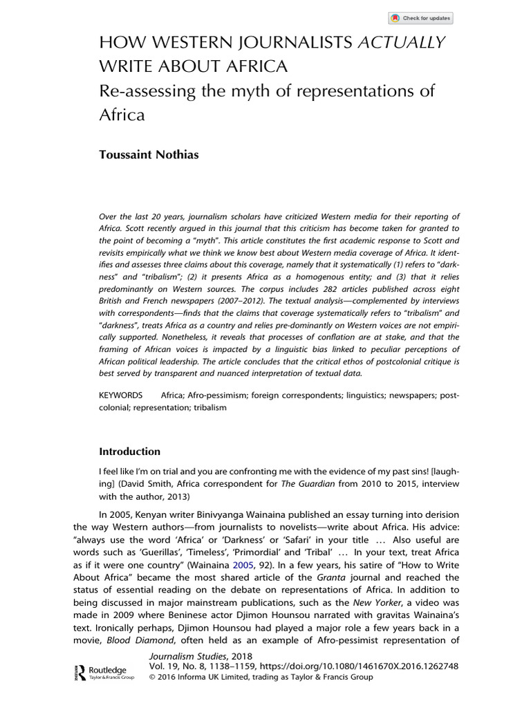 HOW WESTERN JOURNALISTS ACTUALLY WRITE ABOUT AFRICA Re-Assessing The ...