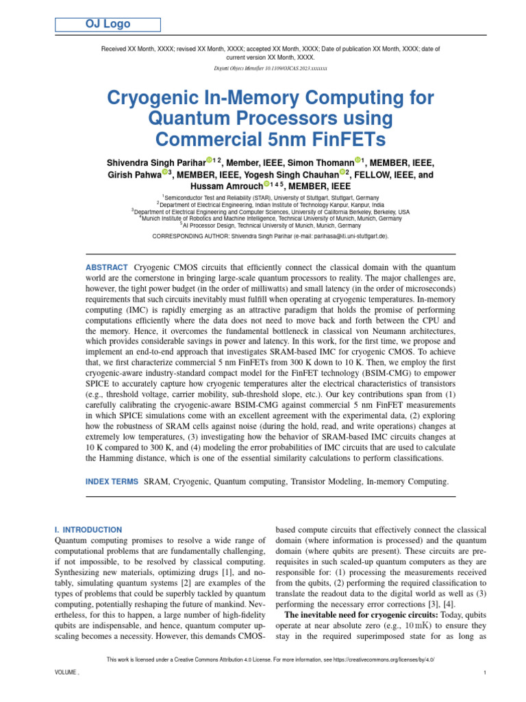 Cryogenic In-Memory Computing For Quantum Processo | PDF