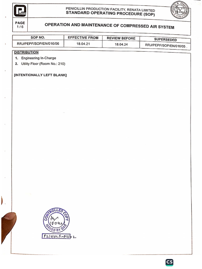 SOP for Compressed Air | PDF