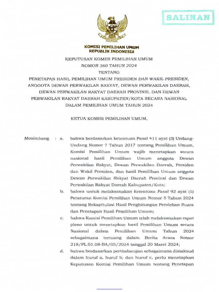 Hasil Pemilu Presiden Dan Wakil Presiden, Anggota DPR, DPD, DPRD Provinsi, Dan DPRD Kabupaten ...