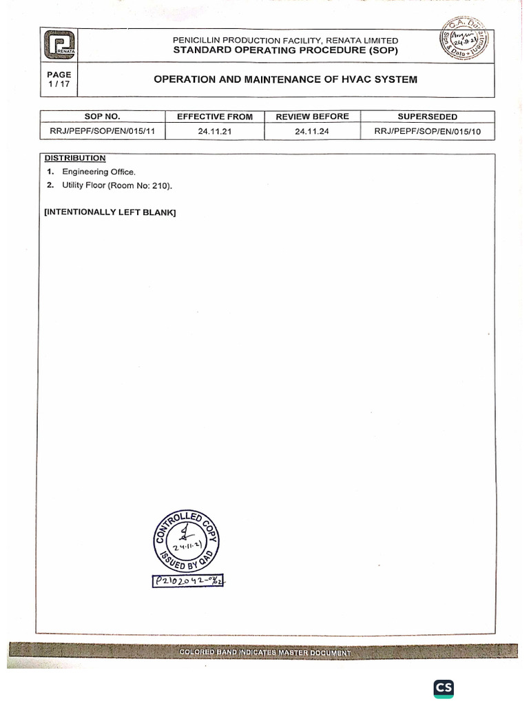 SOP For Operation HVAC | PDF