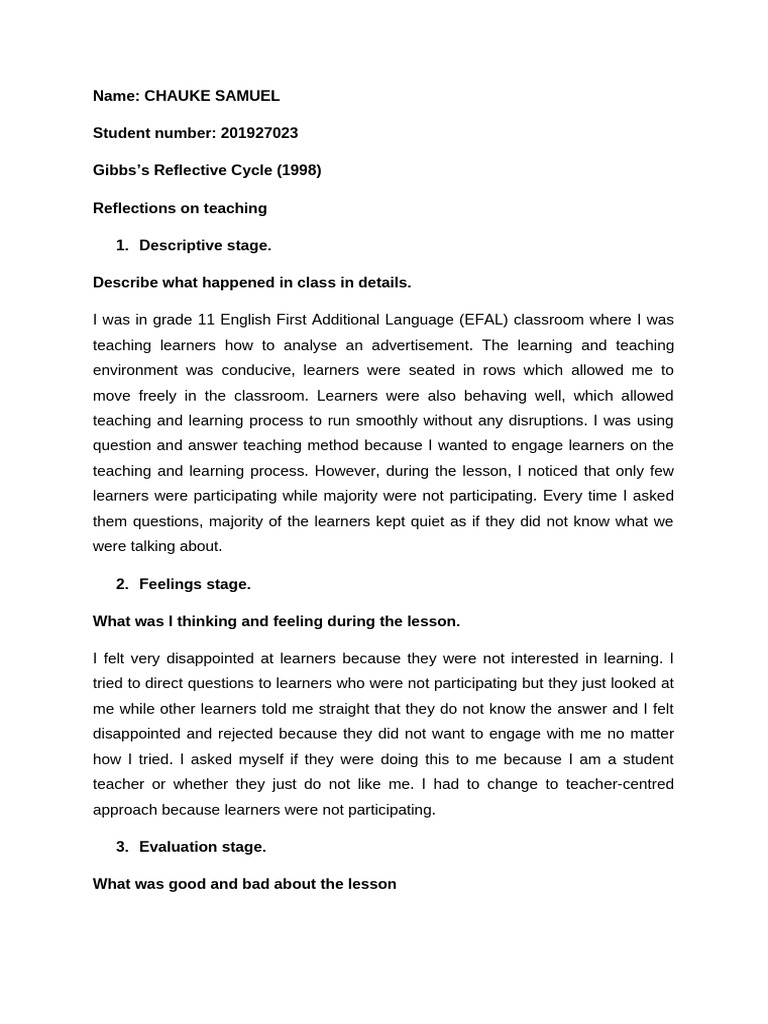 Reflection on teaching | PDF