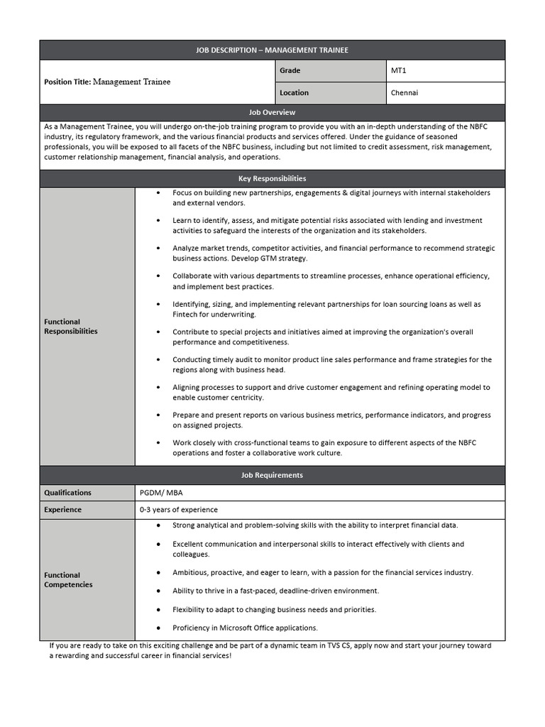 JD - Business Managemnt Trainee - 2024 | PDF