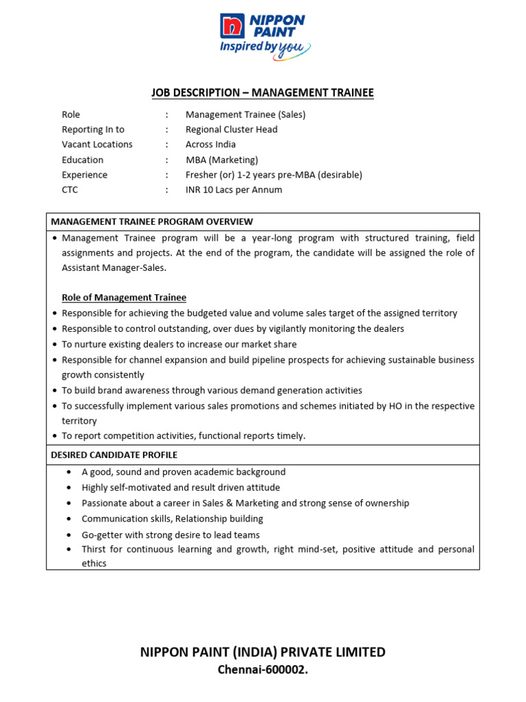 Management Trainee - JD - 2024 | PDF