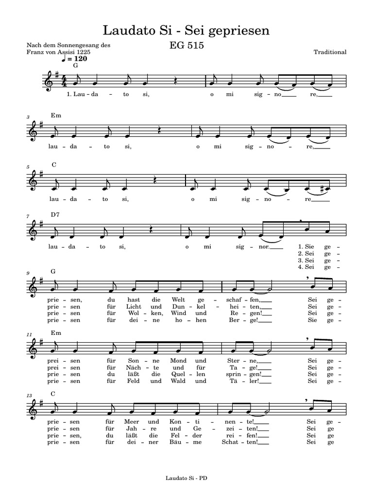 Laudato Si o Mi Signore - Sei Gepriesen Franz Von Assisi Laudato Si - Sei Gepriesen EG 515 | PDF