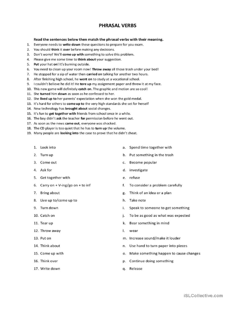 Phrasal Verbs Exercise 1 | PDF