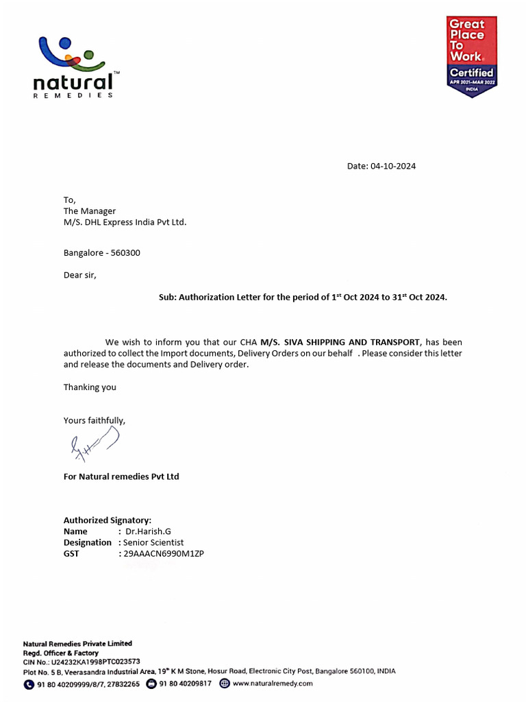 Dhlauthauthorisation Letter | PDF