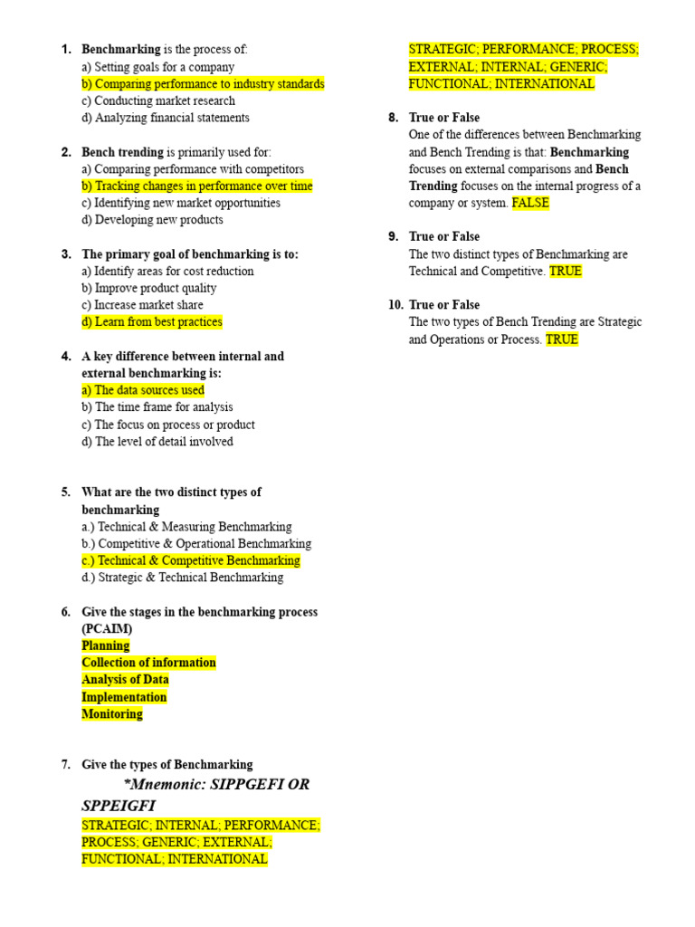 BENCHMARKING QUIZ - Performance Management Systems | PDF | Business | Finance & Money Management