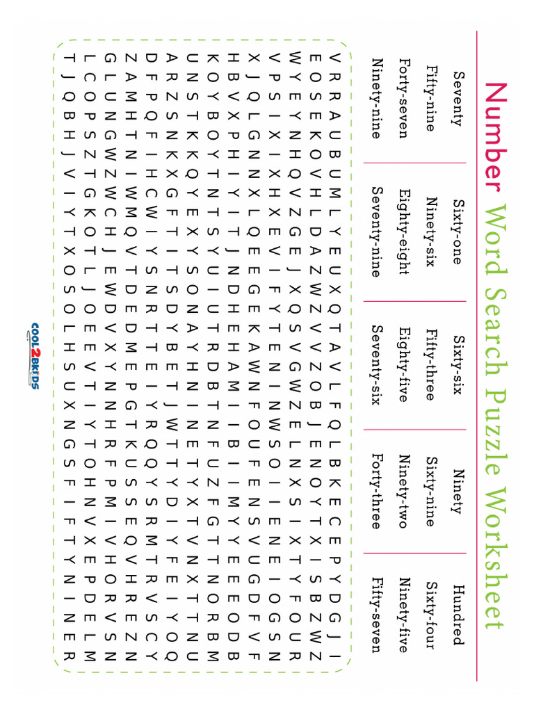 Number Word Search Puzzles Worksheet Printable | PDF