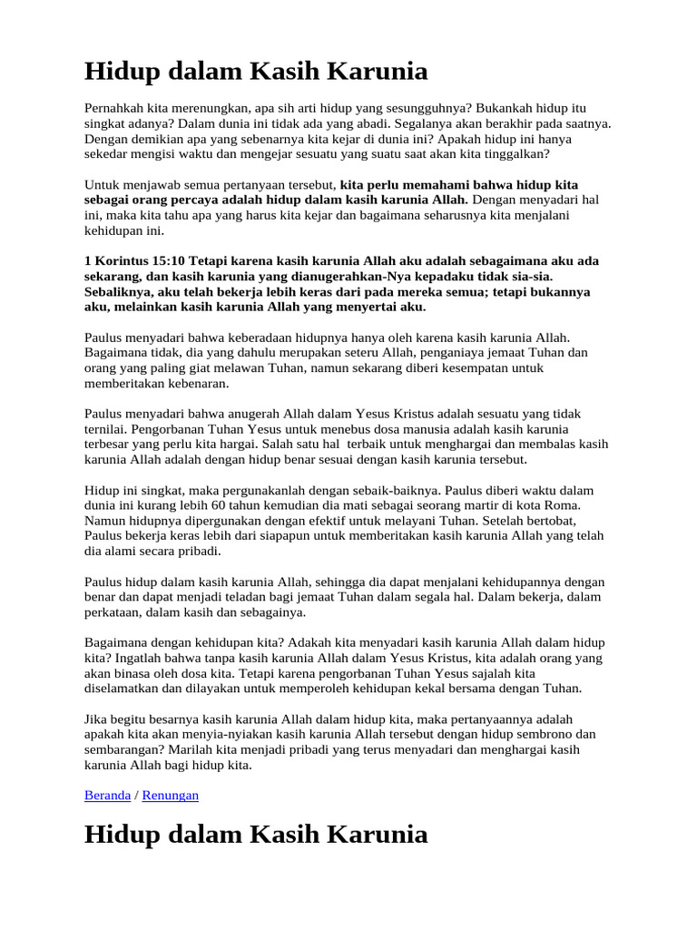 Hidup Dalam Kasih Karunia | PDF