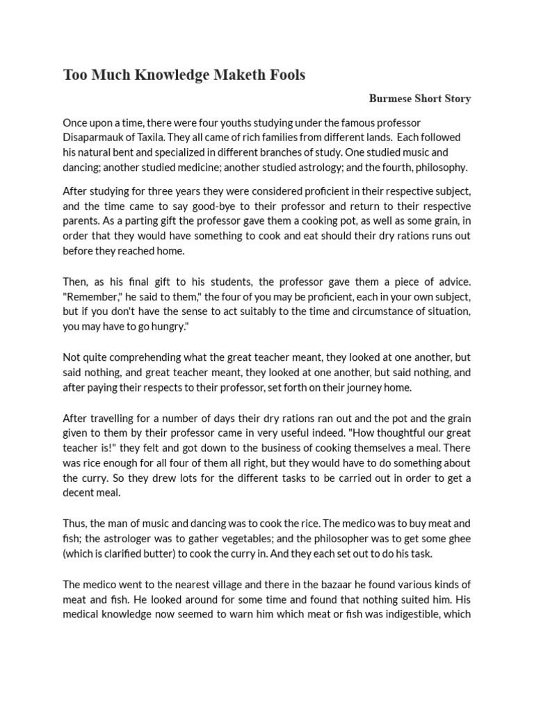 Too Much Knowledge Maketh Fools: A Myanmar Tale | PDF