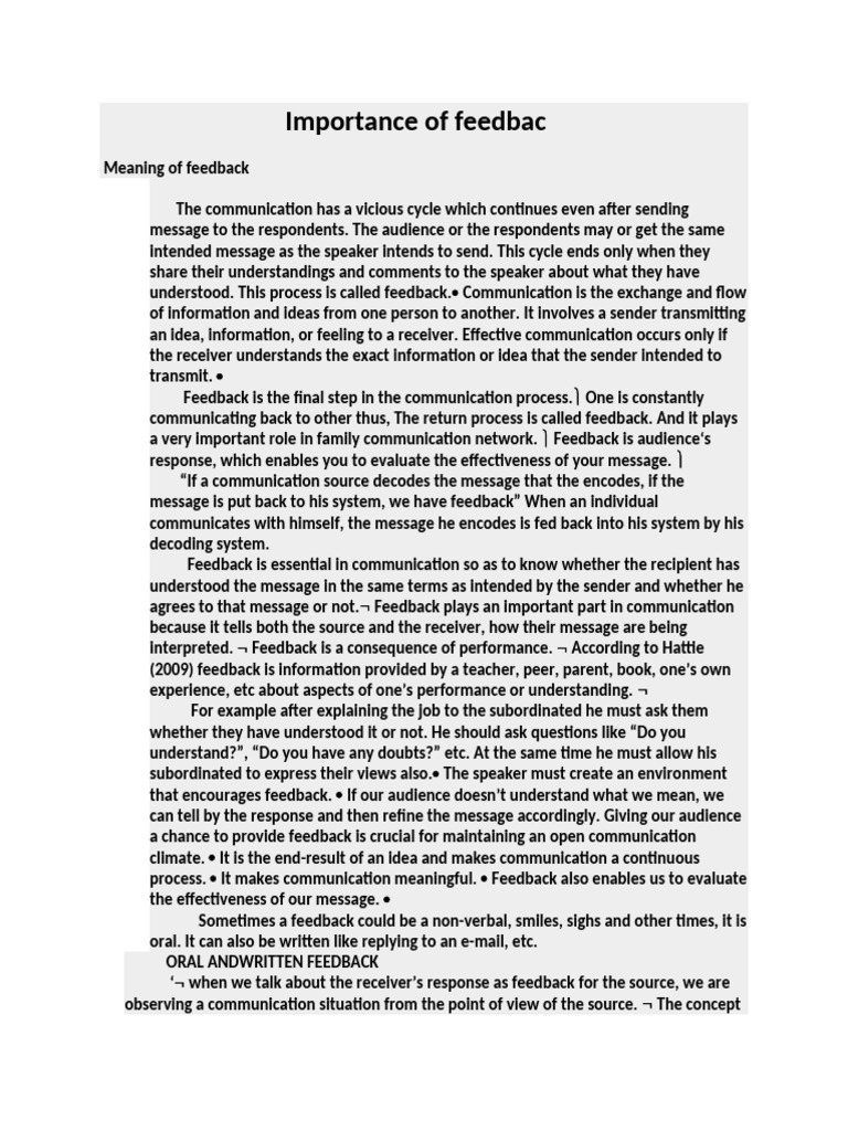 Importance of Feedback | PDF | Communication | Information