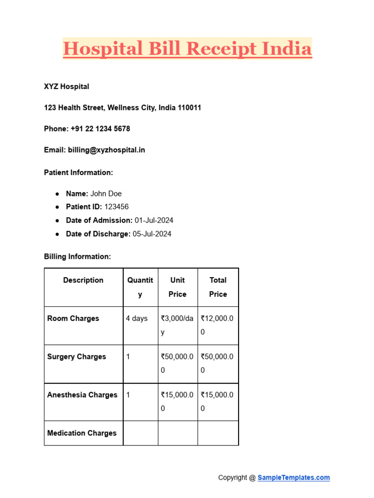 Hospital Bill Receipt India | PDF