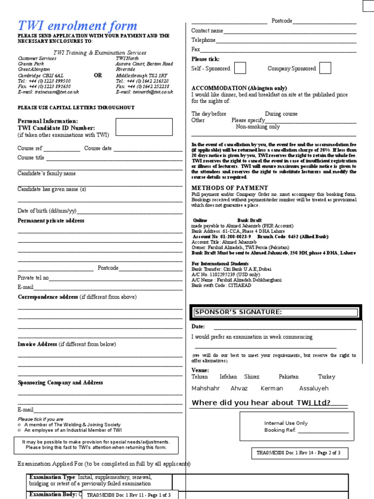 TWI Appilication Form | PDF | Authentication | Inspector