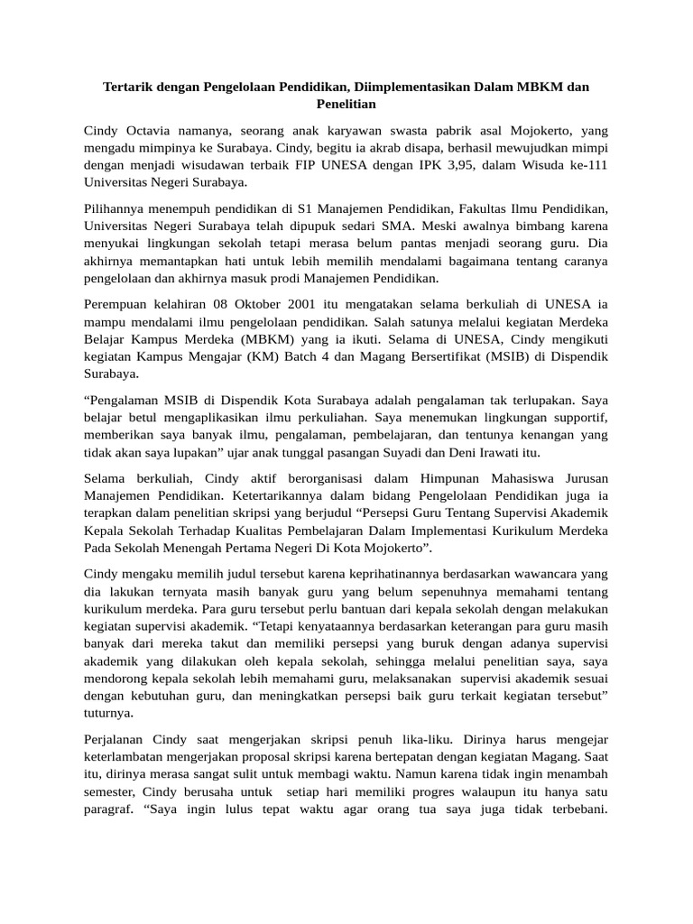 Wisudawan Terbaik S1 Manajemen Pendidikan | PDF