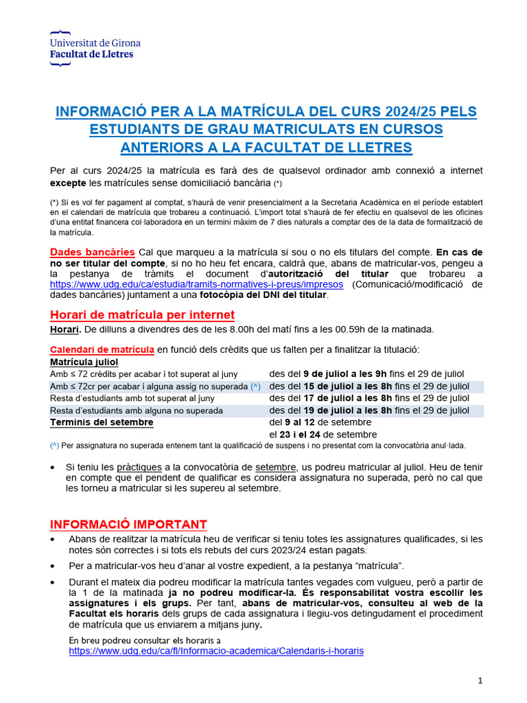 FL Informació Matrícula 24-25 | PDF