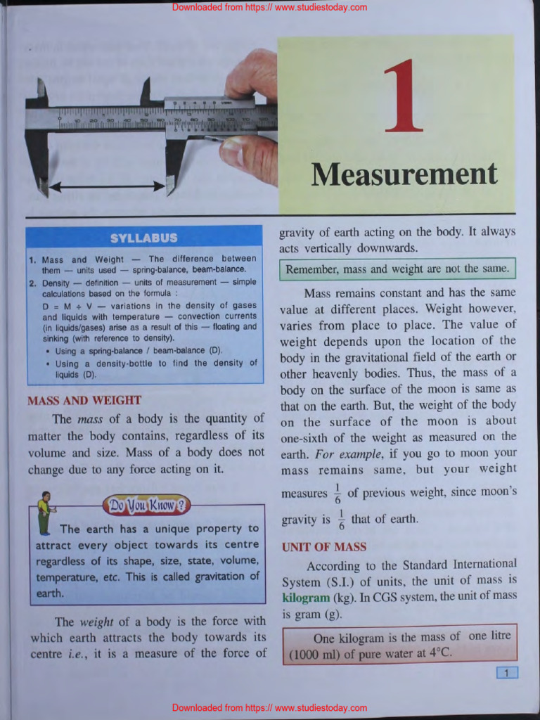 ICSE Class 7 Physics Chapter 1 Measurement | PDF ICSE Class 7 Physics Chapter 1 Measurement | PDF