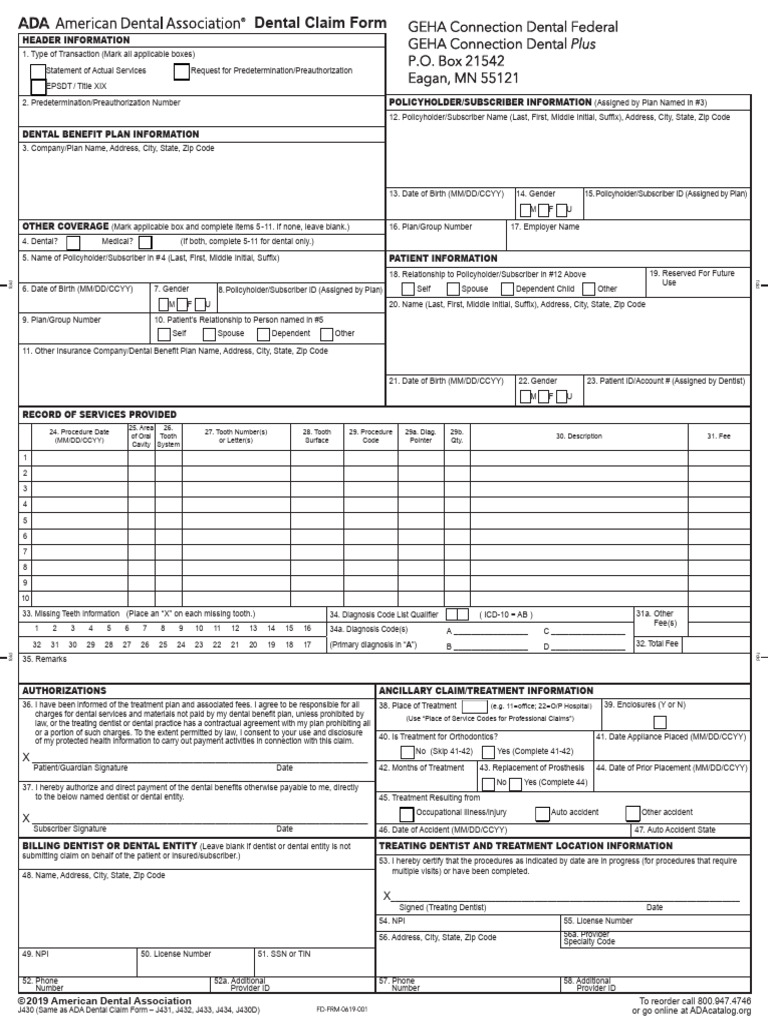 GEHA Dental Claim Submission Form | PDF | Dentist | Dentistry