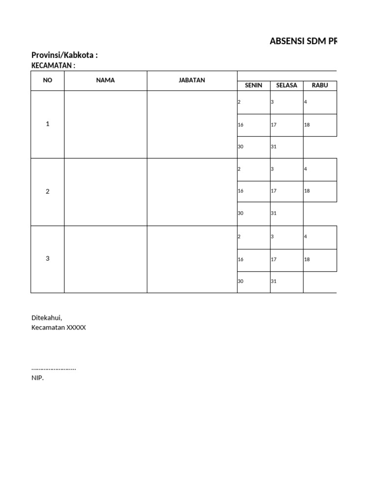 Format ABSENSI - Pendamping | PDF