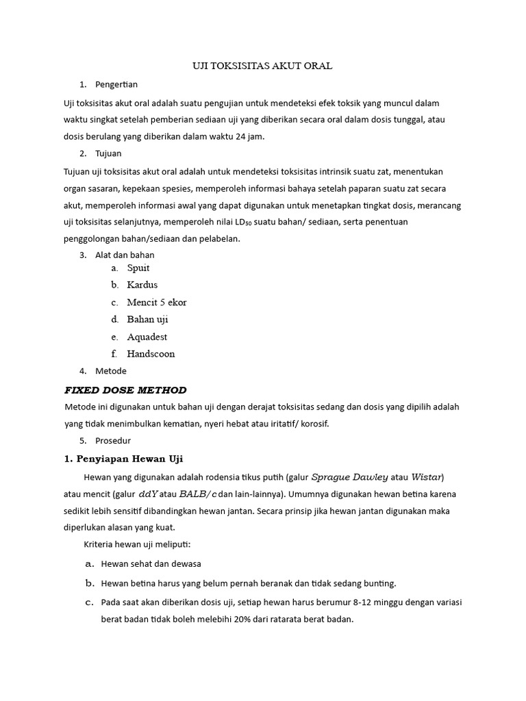 Uji Toksisitas Akut Oral Uas | PDF