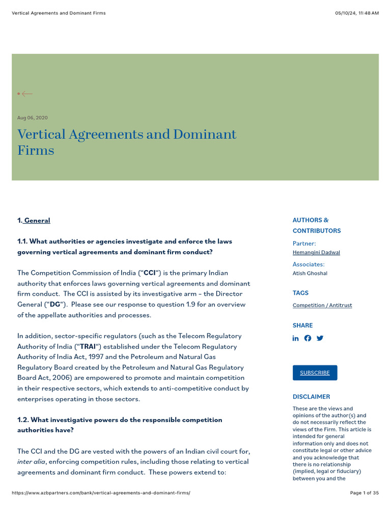 Vertical Agreements and Dominant Firms | PDF