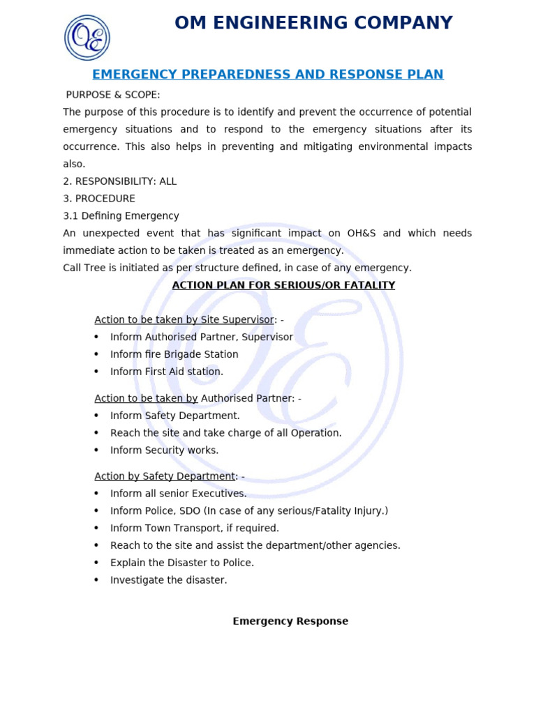 OEC EMERGENCY PREPAREDNESS AND RESPONSE PLAN | PDF