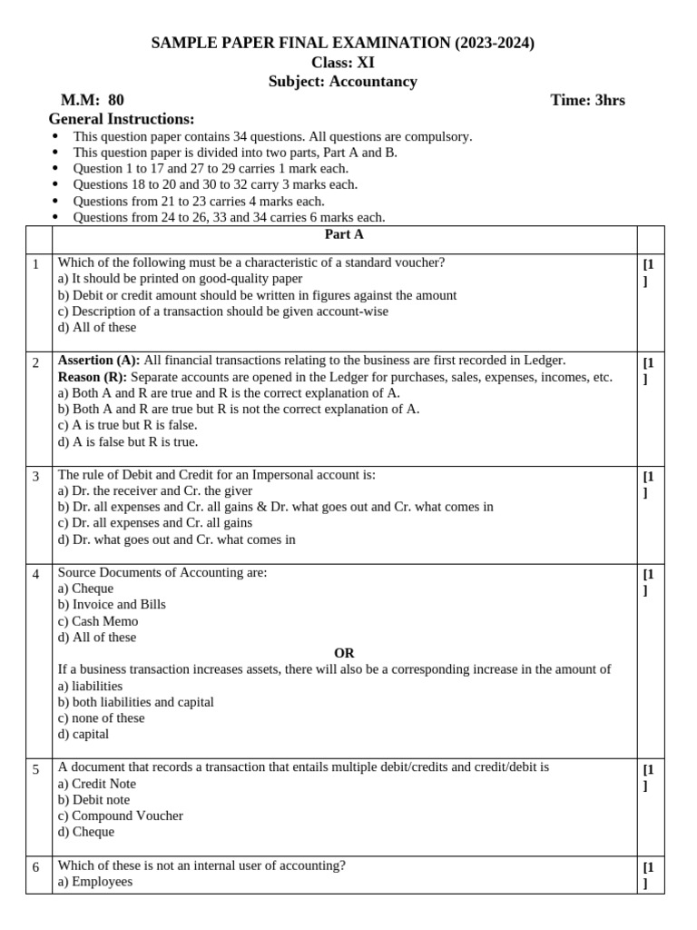 ACCOUNTANCY UNSOLVED Sample Paper 1 | PDF