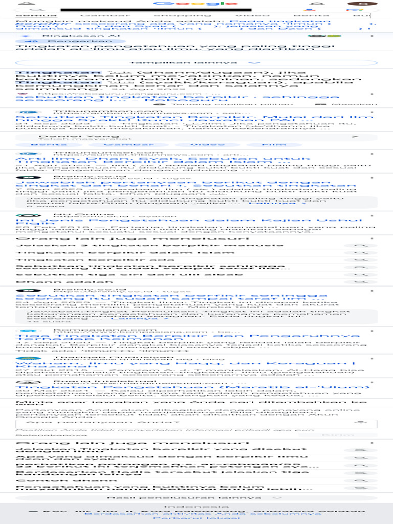 Pada Tingkatan Berfikir Seseorang Ada Yang Namanya Ilmun ( ), Dzon ( ) Dan Syak ( ), Jelaskan ...