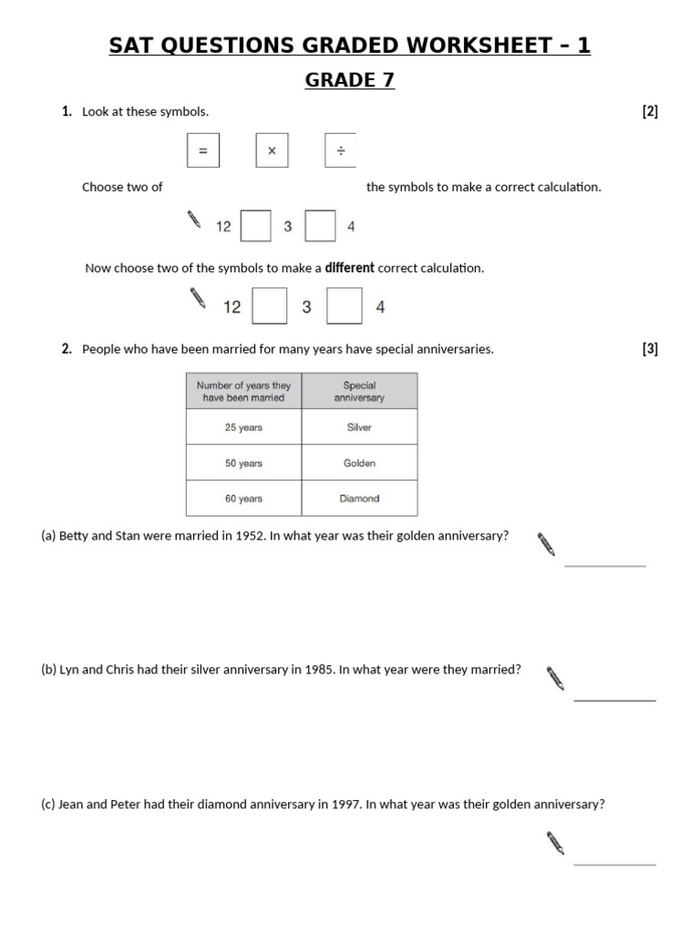 Sat Questions Graded Worksheet - 1 | PDF